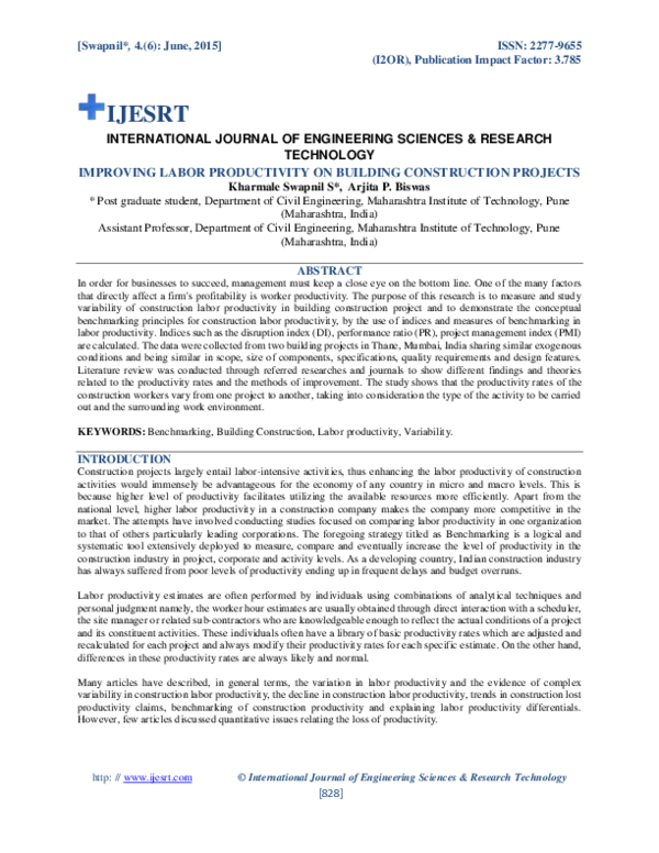 Pdf Improving Labor Productivity On Building Construction Projects