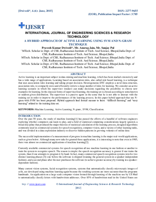Pdf A Hybrid Approach Of Active Learning Using Svm And N Gram Technique