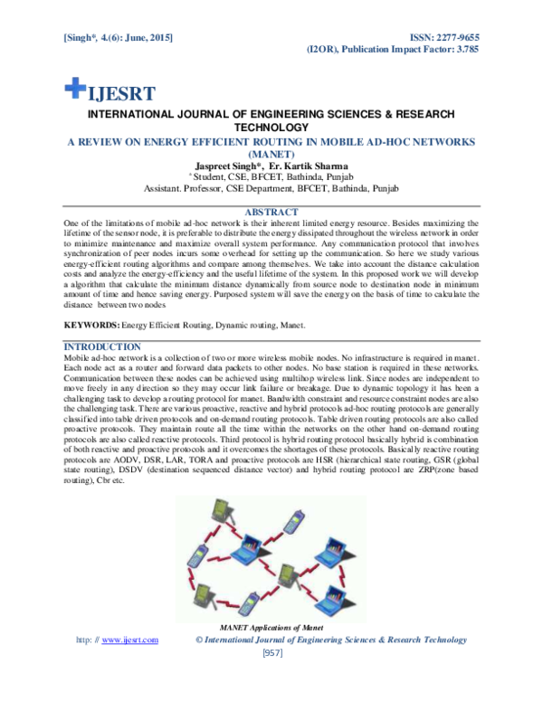 Pdf Energy Efficient Routing In Manets