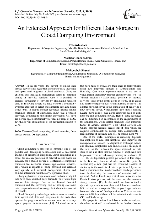 Pdf An Extended Approach For Efficient Data Storage In Cloud Computing Environment