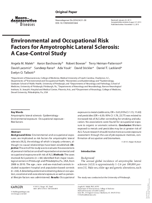 (PDF) Environmental and Occupational Risk Factors for Amyotrophic ...