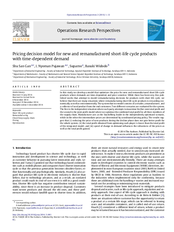 (PDF) Pricing decision model for new and remanufactured short-life ...