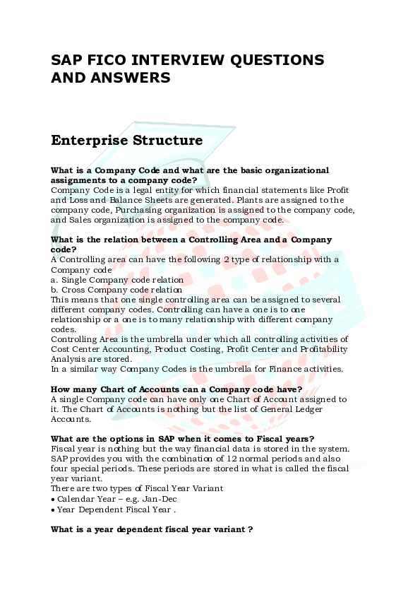 (PDF) SAP FICO INTERVIEW QUESTIONS AND ANSWERS Enterprise Structure