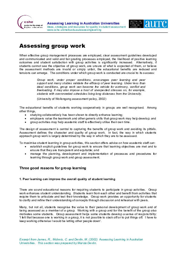 (PDF) Assessing group work