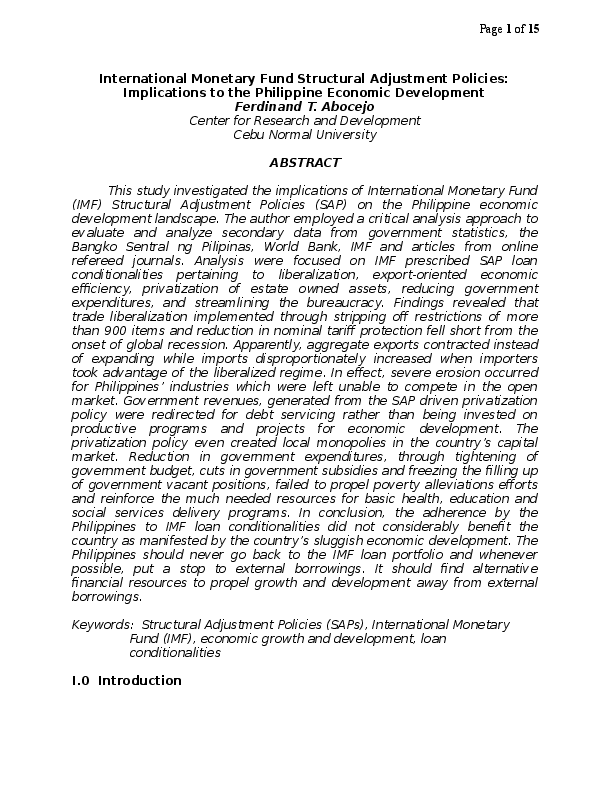 (DOC) International Monetary Fund Structural Adjustment Policies ...