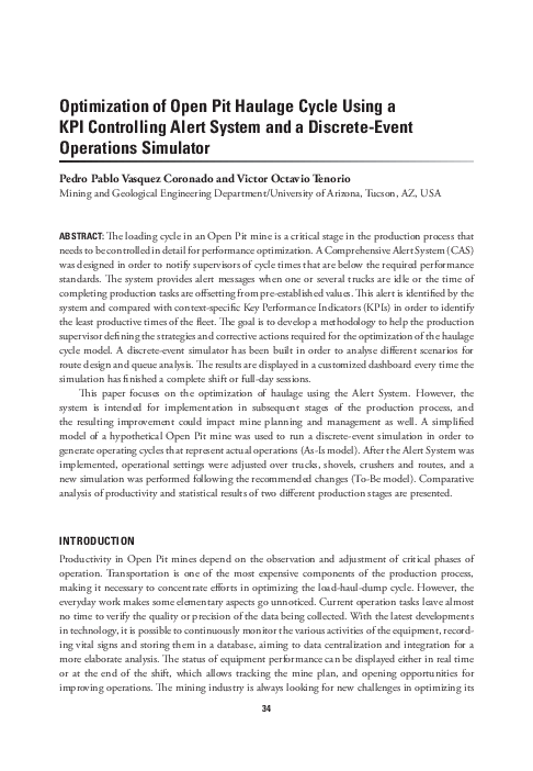 (PDF) Optimization of open pit haulage cycle using a KPI controlling ...