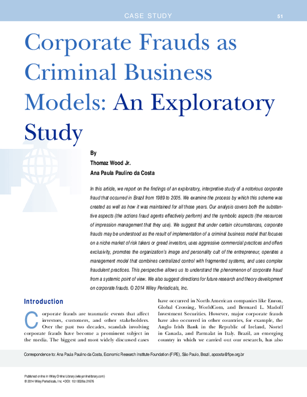 (PDF) Corporate Frauds as Criminal Business Models: an exploratory study.