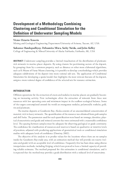 Pdf Development Of A Methodology Combining Clustering And Conditional Simulation For The