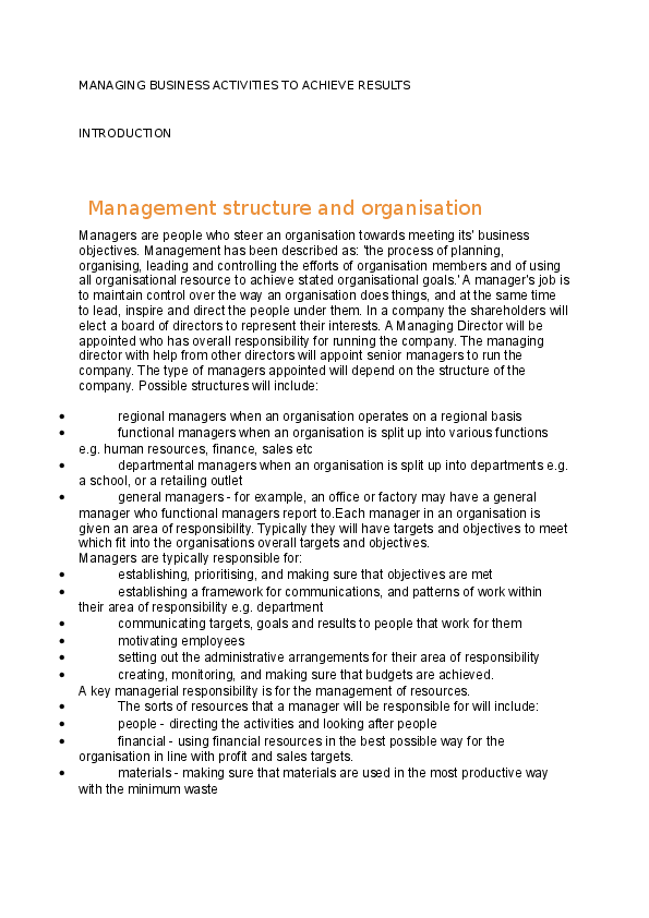 (DOC) MANAGING BUSINESS ACTIVITIES TO ACHIEVE RESULTS