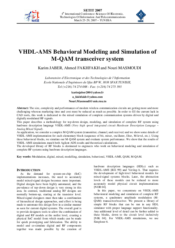 (PDF) VHDL-AMS Behavioral Modeling and Simulation of M-QAM transceiver system