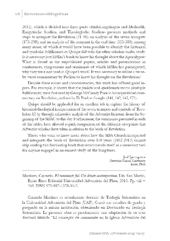 (PDF) Book Review of Carmelo Martines. El remanente fiel. Un debate contemporáneo. Lib. San ...