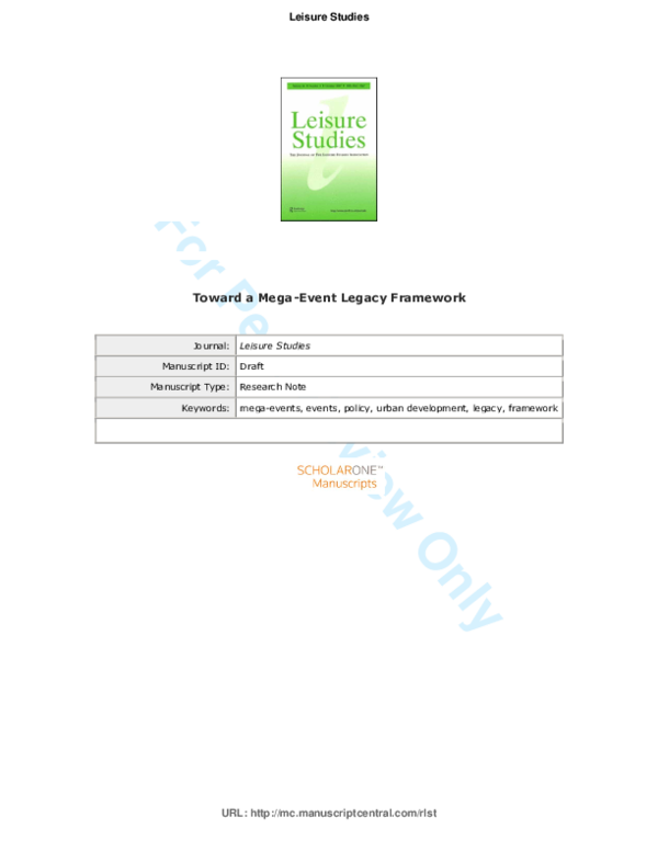 (PDF) Towards a Mega-Event Legacy Framework