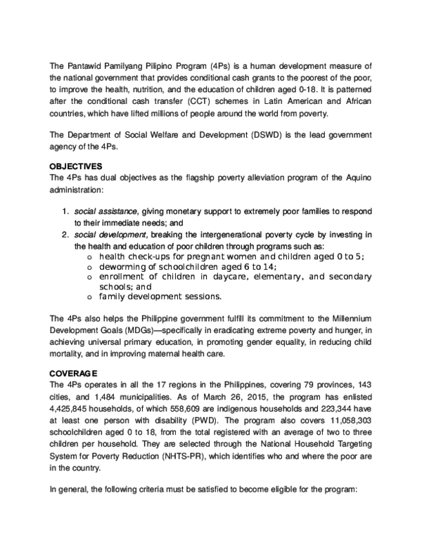 (DOC) The Pantawid Pamilyang Pilipino Program