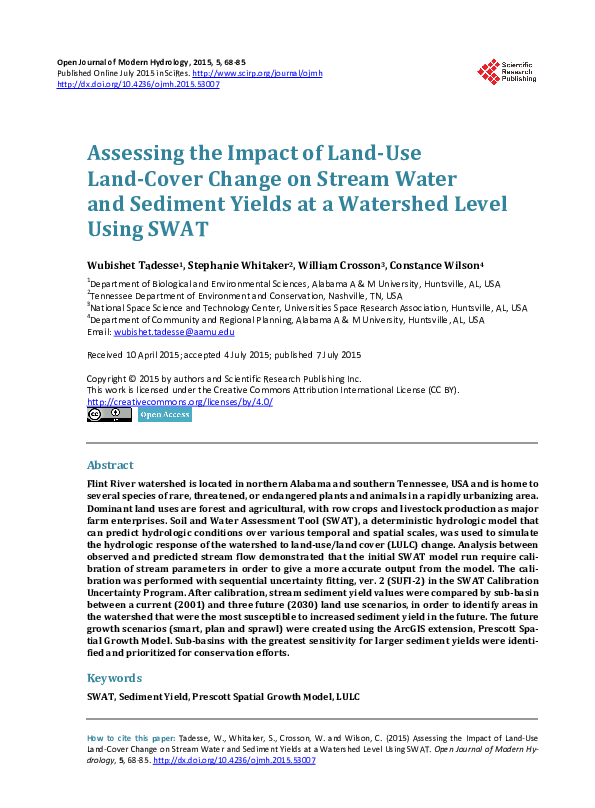 (PDF) Assessing the Impact of Land-Use Land-Cover Change on Stream Water and Sediment Yields at ...