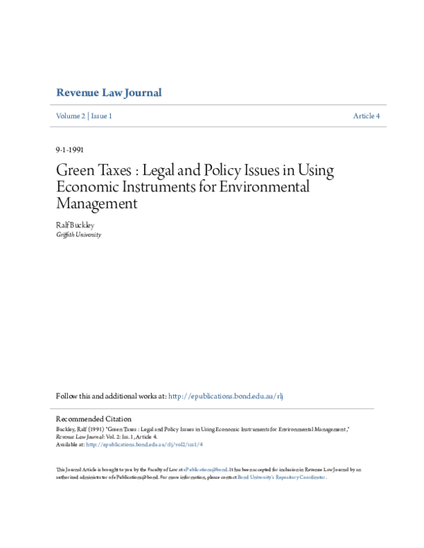 (PDF) Green taxes: Legal and policy issues in using economic ...