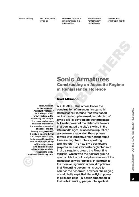 (PDF) SONIC ARMATURES: CONSTRUCTING AN ACOUSTIC REGIME IN RENAISSANCE ...