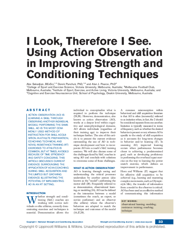 (PDF) I look, therefore I see. Using action observation in improving ...