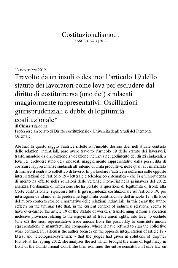 (PDF) Travolto da un insolito destino: l’articolo 19 dello statuto dei ...
