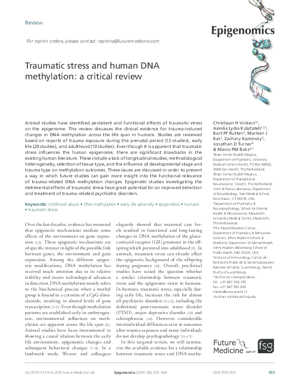 (PDF) Traumatic stress and human DNA methylation: a critical review