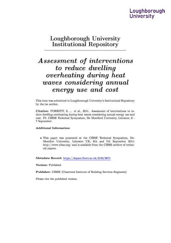 (PDF) Assessment of interventions to reduce dwelling overheating during ...