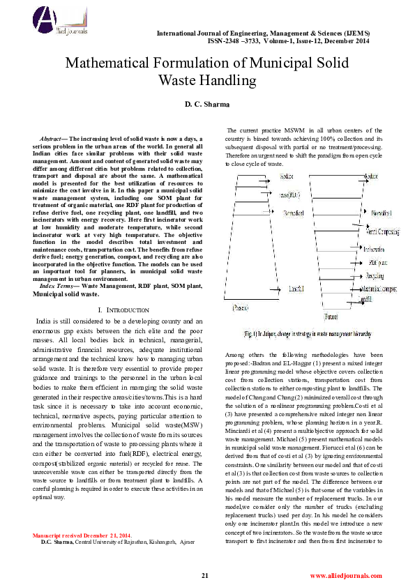 (PDF) Mathematical Formulation of Municipal Solid Waste Handling