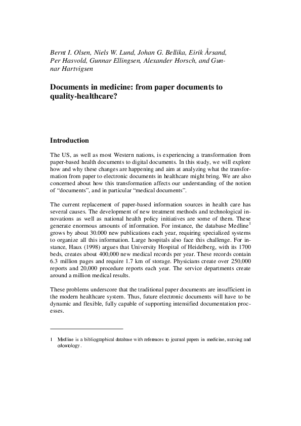 (PDF) Documents in medicine. From paper documents to quality-healthcare?