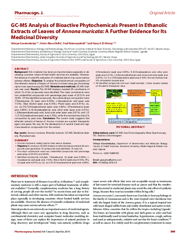 (PDF) GC-MS Analysis of Bioactive Phytochemicals Present in Ethanolic Extracts of Leaves of ...