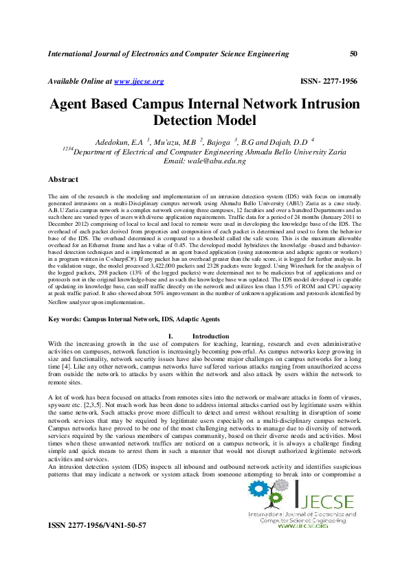 (PDF) Agent Based Campus Internal Network Intrusion Detection Model