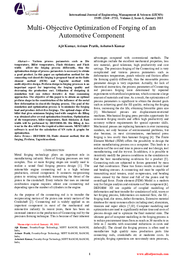 (PDF) Multi- Objective Optimization of Forging of an Automotive Component