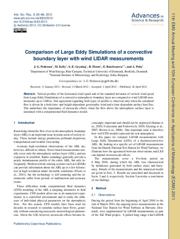 (PDF) Comparison of Large Eddy Simulations of a convective boundary layer with wind LIDAR ...