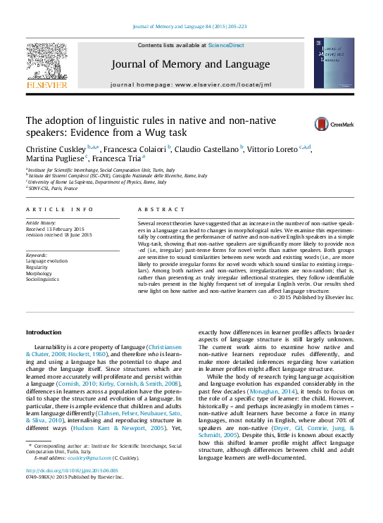 (PDF) The adoption of linguistic rules in native and non-native ...