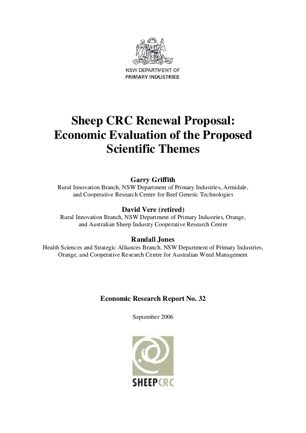 (PDF) Sheep CRC Renewal Proposal: Economic Evaluation of the Proposed ...