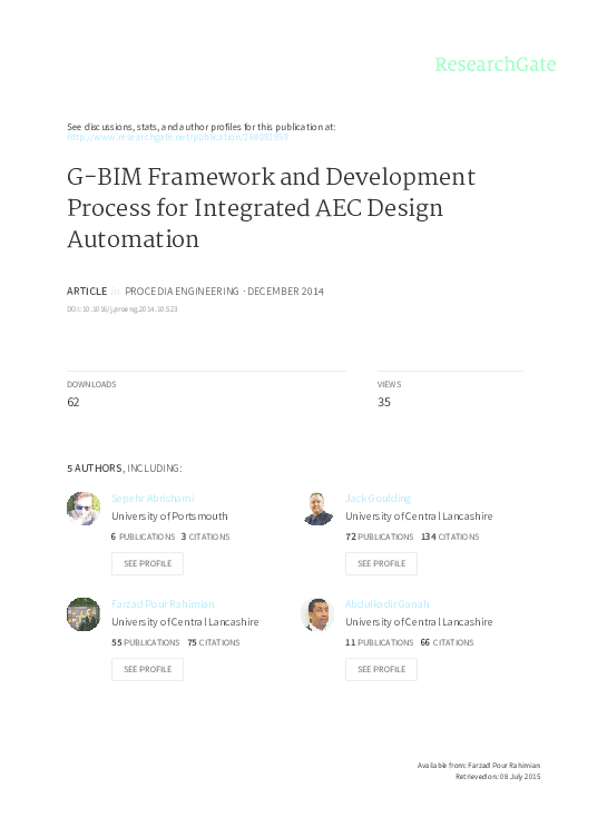(PDF) G-BIM Framework and Development Process for Integrated AEC Design ...