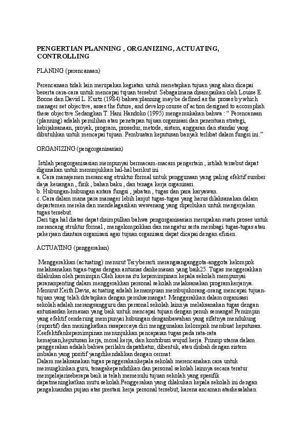 (DOC) PENGERTIAN PLANNING , ORGANIZING, ACTUATING, CONTROLLING PLANING (perencanaan