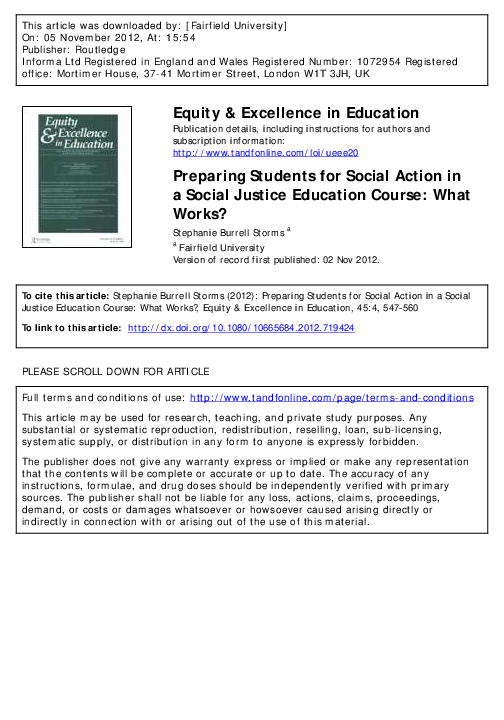 (PDF) Preparing Students for Social Action in a Social Justice ...