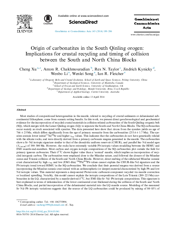 Origin of carbonatites in the South Qinling orogen: Implications for ...