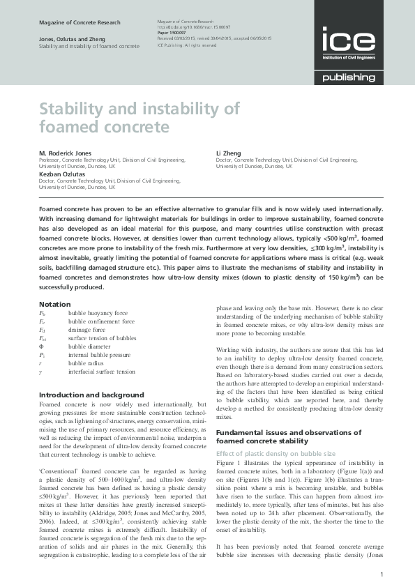 (PDF) Stability and instability of foamed concrete