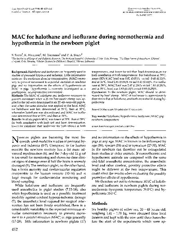 (PDF) MAC for halothane and isoflurane during normothermia and ...