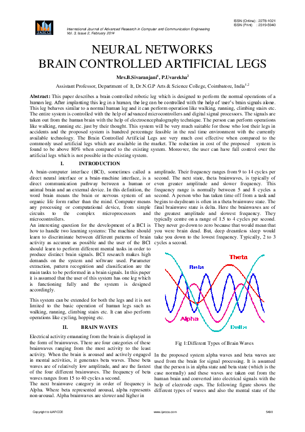 (PDF) NEURAL NETWORKS BRAIN CONTROLLED ARTIFICIAL LEGS