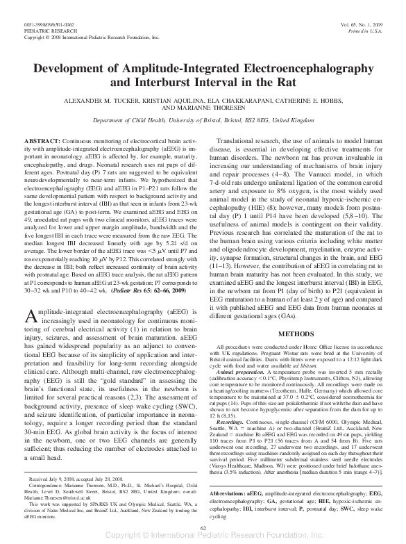 (PDF) Development of Amplitude-Integrated Electroencephalography and Interburst Interval in the Rat