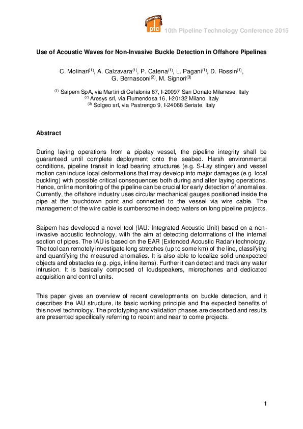 Pdf Use Of Acoustic Waves For Non Invasive Buckle Detection In Offshore Pipelines