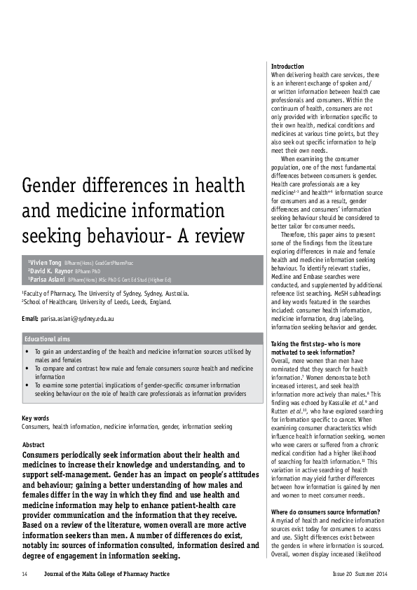 (PDF) Gender differences in health and medicine information seeking ...