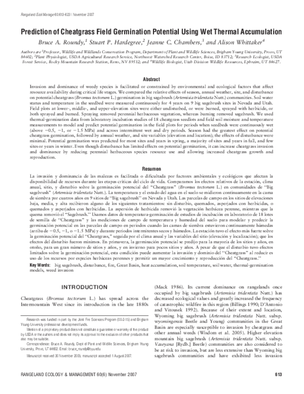 (PDF) Prediction of Cheatgrass Field Germination Potential Using Wet ...