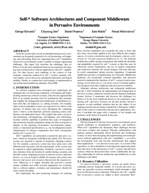 (PDF) Self* software architectures and component middleware in pervasive environments