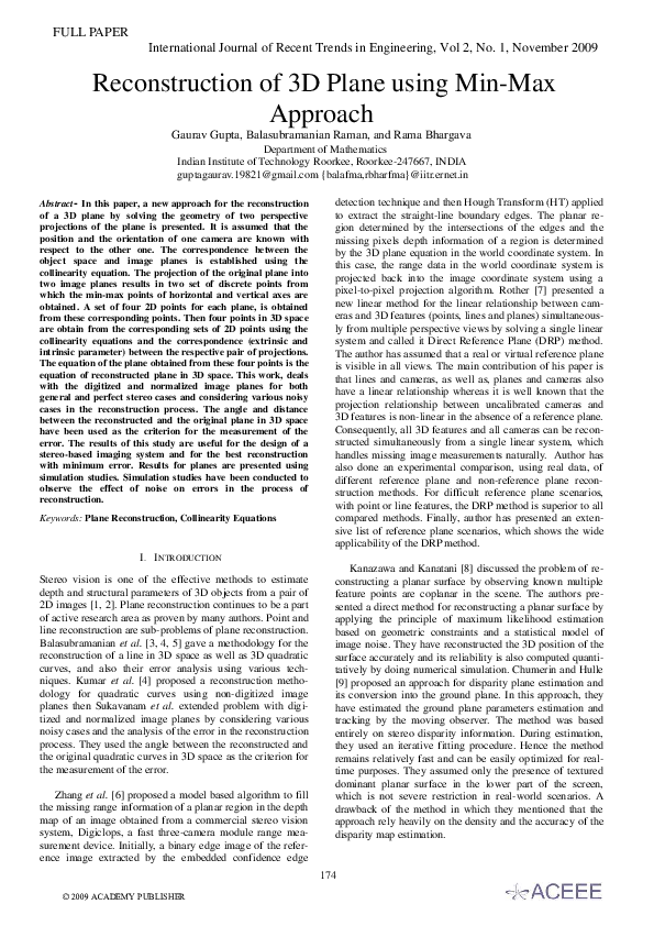 (PDF) Reconstruction of 3D Plane using Min-Max Approach