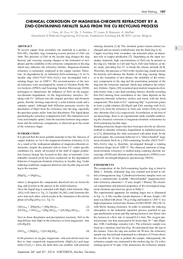 (PDF) Chemical corrosion of magnesia-chromite refractory by a ZnO ...
