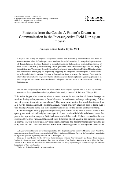 (PDF) Postcards from the Couch: Dreams as Communication during an Impasse