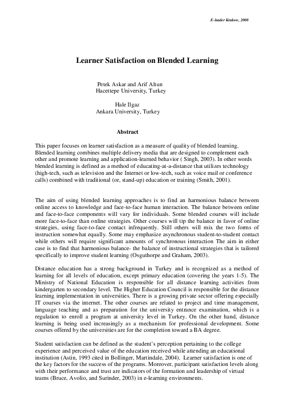 Pdf Learner Satisfaction On Blended Learning