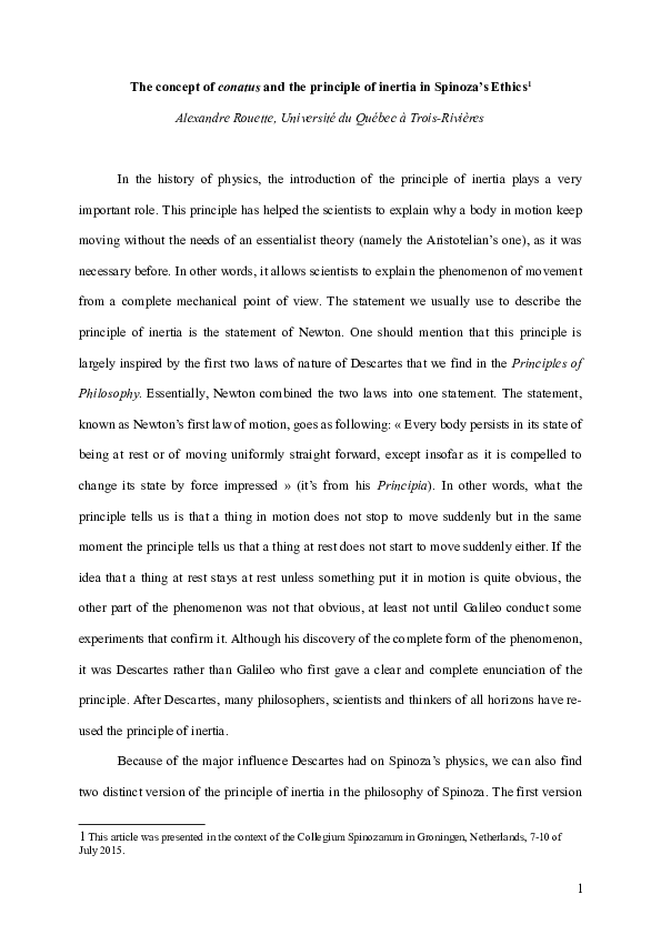 (DOC) The concept of conatus and the principle of inertia in Spinoza’s Ethics