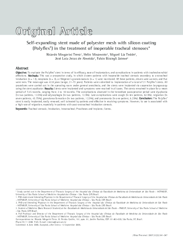 (PDF) Original Article Self-expanding stent made of polyester mesh with ...